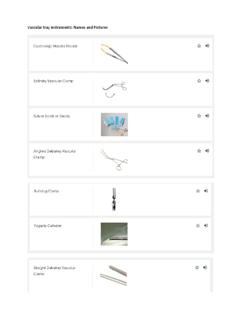 Vascular Tray Instruments: Names and Pictures | PDF