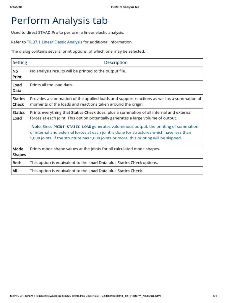 Perform Analysis Tab: Setting Description | PDF