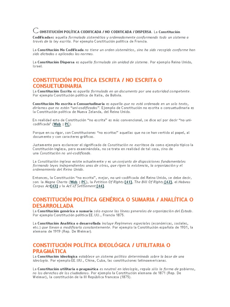 Constitución Política Escrita / No Escrita O Consuetudinaria | PDF ...