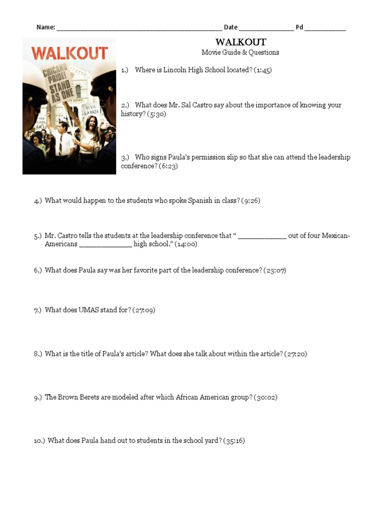 Walkout Movie Guide Questions - Lopez | PDF