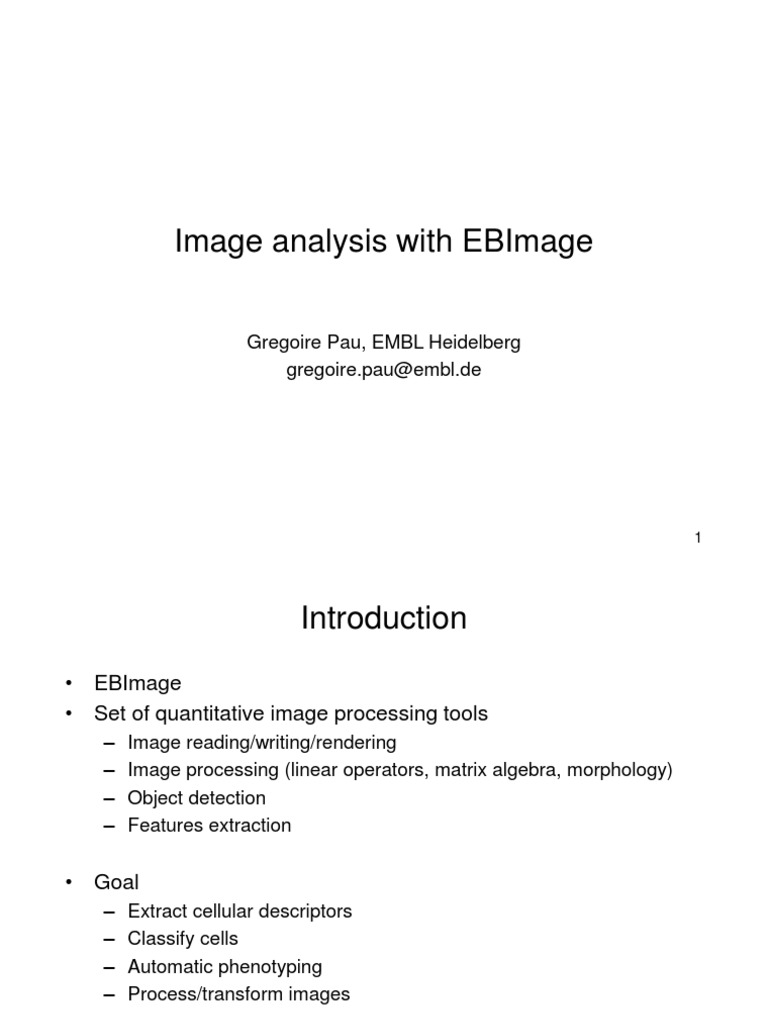 Image Analysis With Ebimage: Gregoire Pau, Embl Heidelberg Gregoire - Pau@Embl - de | PDF ...