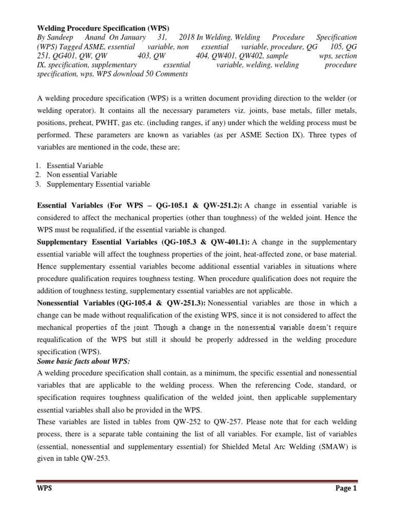 Welding Procedure Specification | PDF | Welding | Construction
