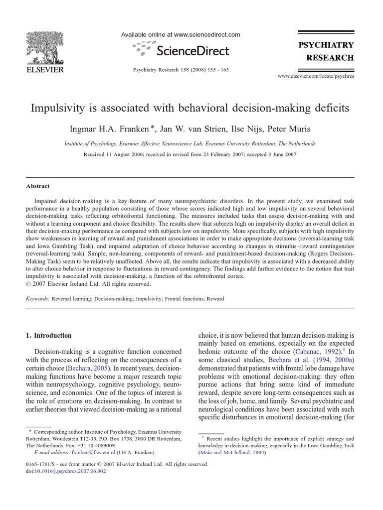 4 Decision Making | PDF | Impulsivity | Prefrontal Cortex