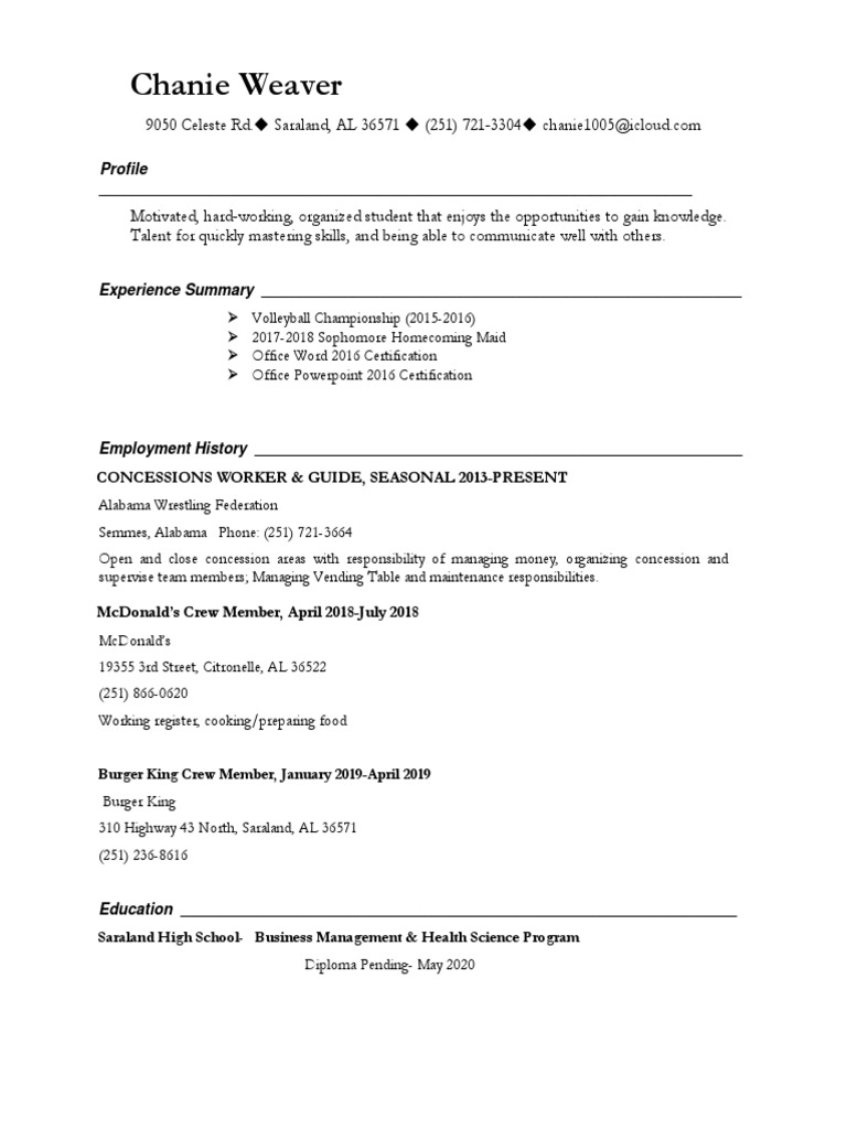 Chanie Weaver Resume 1 | PDF