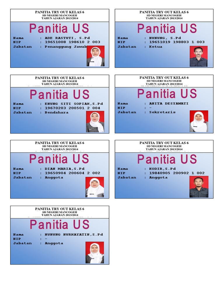 ID Card Panitia Ujian Sekolah SD | PDF