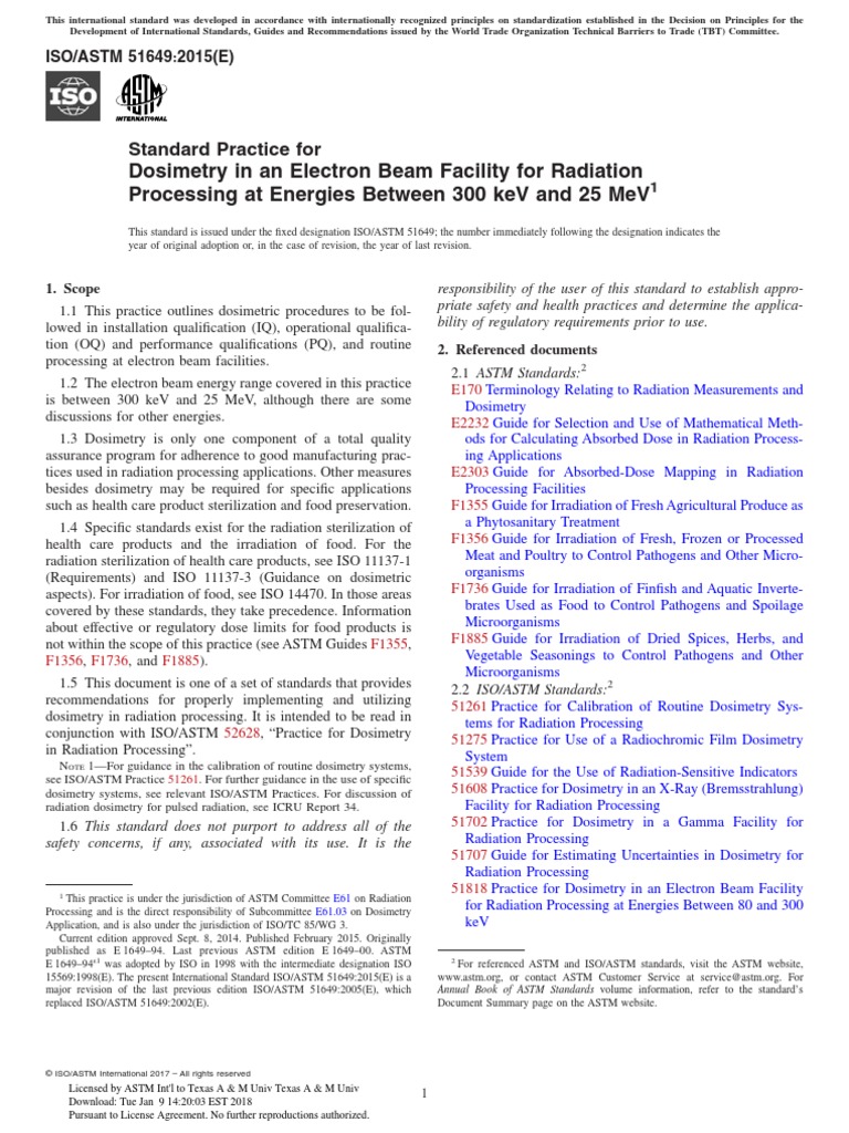 ASTM Standard Practice For Dosimetry | PDF | Dosimetry | Absorbed Dose