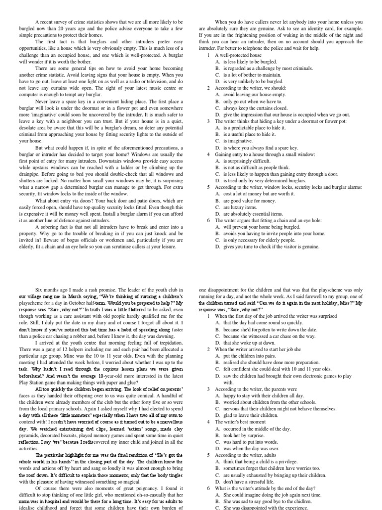 b2 Multiple Choice 2 Texts | PDF | Burglary