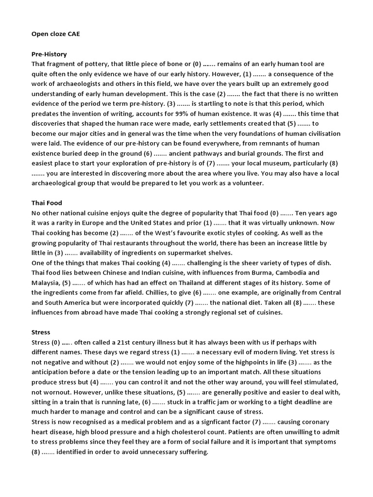 OPEN CLOZE CAE With Answers | PDF | Thai Cuisine | Thailand