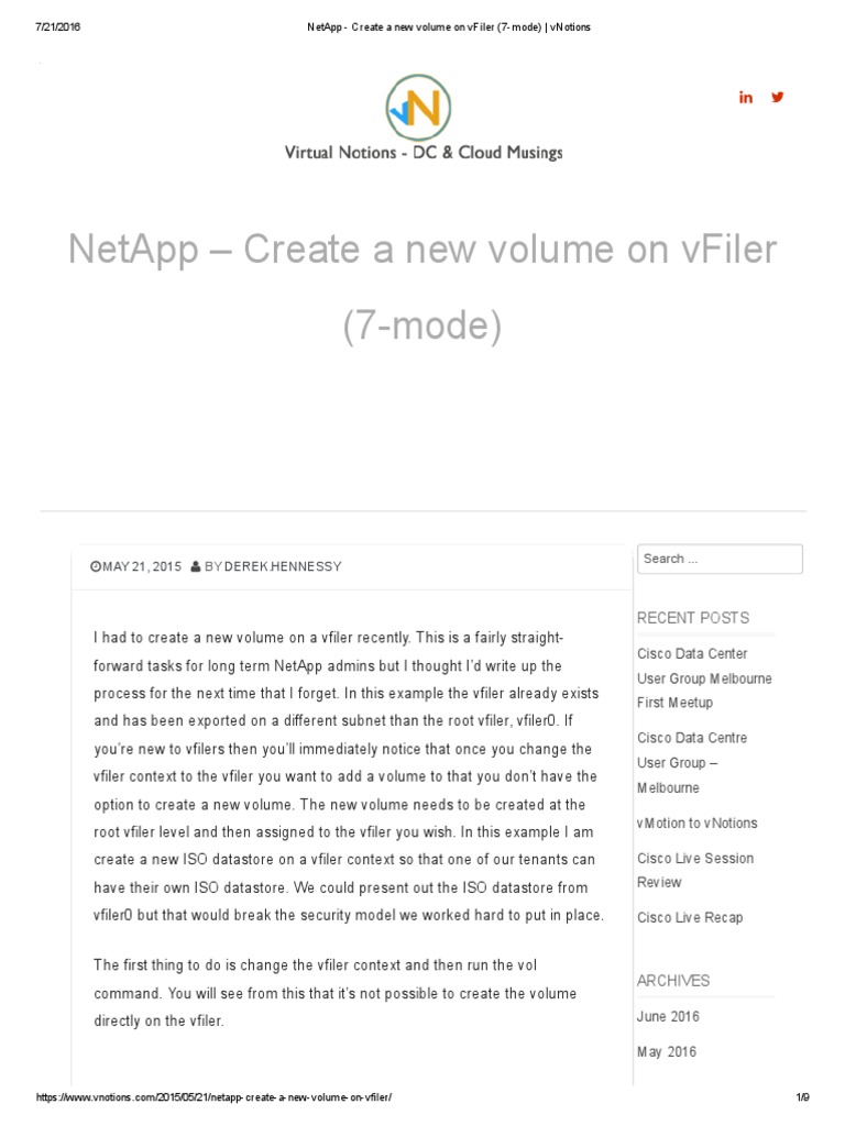 NetApp - Create A New Volume On VFiler (7-Mode) - VNotions | PDF ...