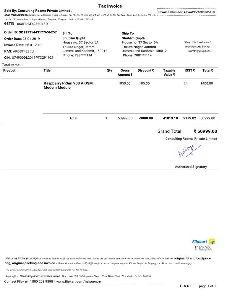Flipkart Fake Bill | PDF | Invoice | Taxes