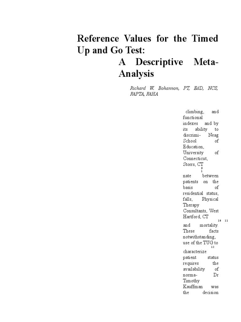 Reference Value of TUG Test | PDF | Medicine