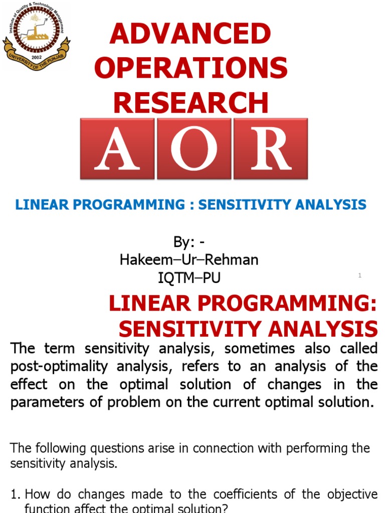 Linear Programming-Senstivity Analysis Hakeem Ur Rahman | PDF | Linear Programming | Sensitivity ...