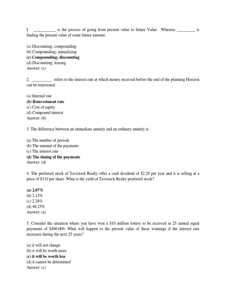 Chapter 4 Answer Sheet | PDF | Internal Rate Of Return | Present Value