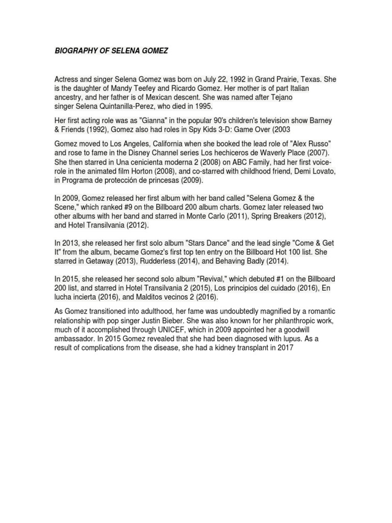 Selena Gomez: A Biography | PDF