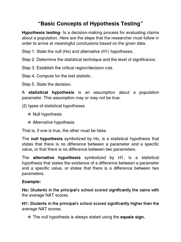 "Basic Concepts of Hypothesis Testing": Hypothesis Testing-Is A ...