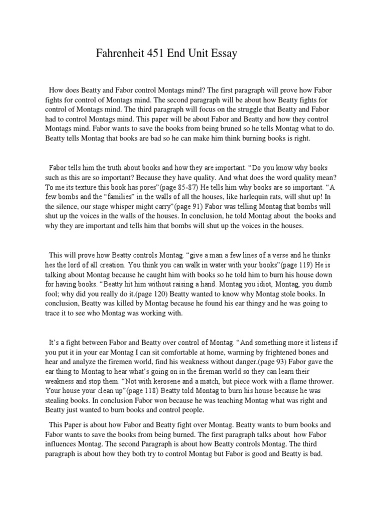 Fahrenheit 451 End Unit Essay | PDF