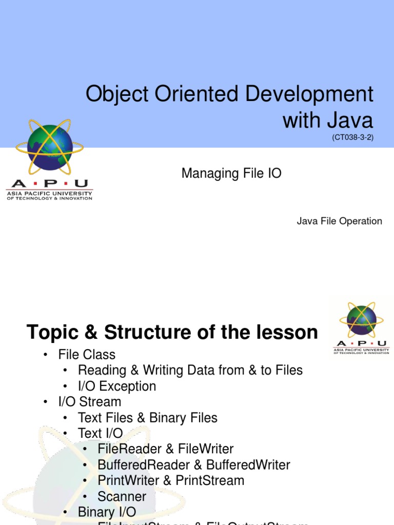 Object Oriented Development With Java: Managing File IO | PDF | Text File | Input/Output