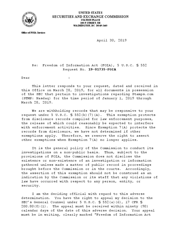 Foia Request Denial (Name Redacted) | PDF | Freedom Of Information Act ...