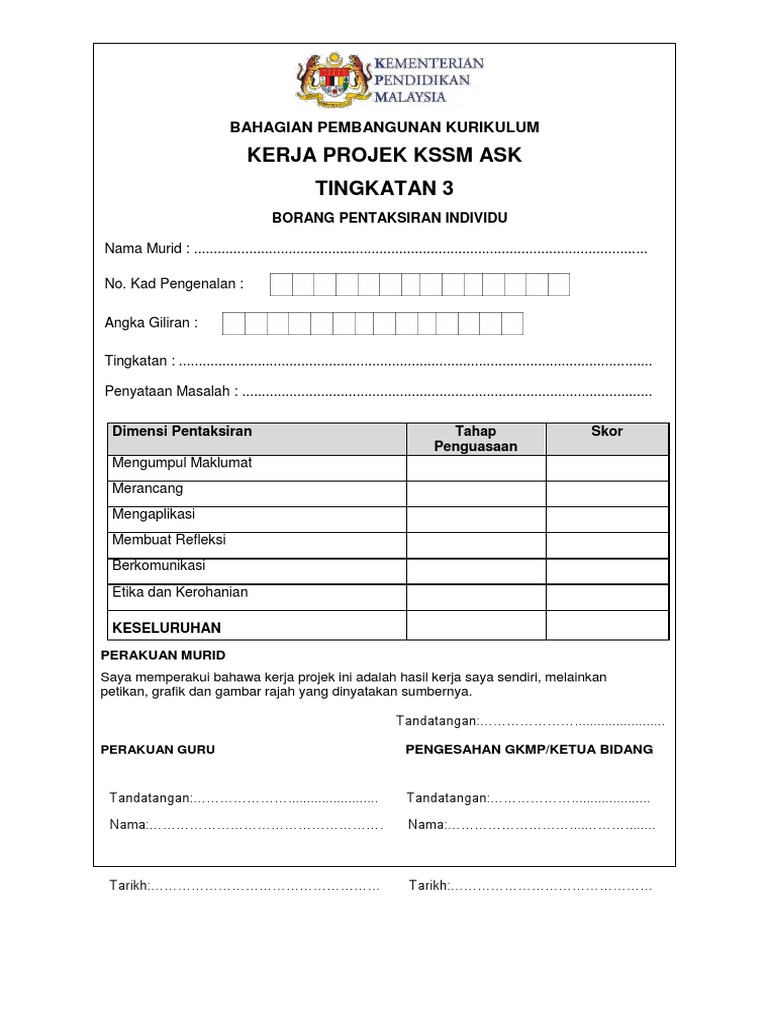Cover Pelajar Projek ASK F3 | PDF