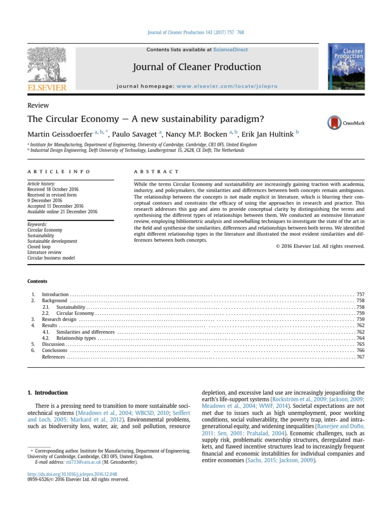 The Circular Economy. A New Sustainability Paradigm PDF | Download Free ...