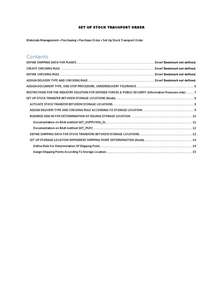 SPRO Setup Stock Transport Order | PDF | Warehouse | Logistics