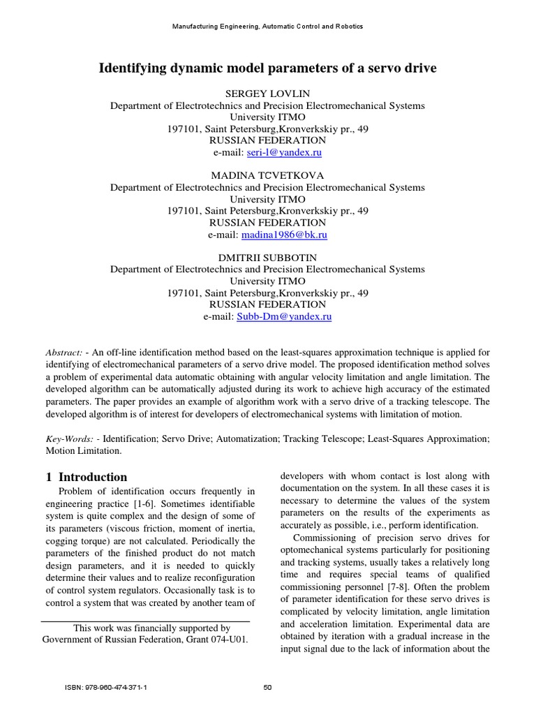 Identifying Dynamic Model Parameters of A Servo Drive | PDF | Torque ...