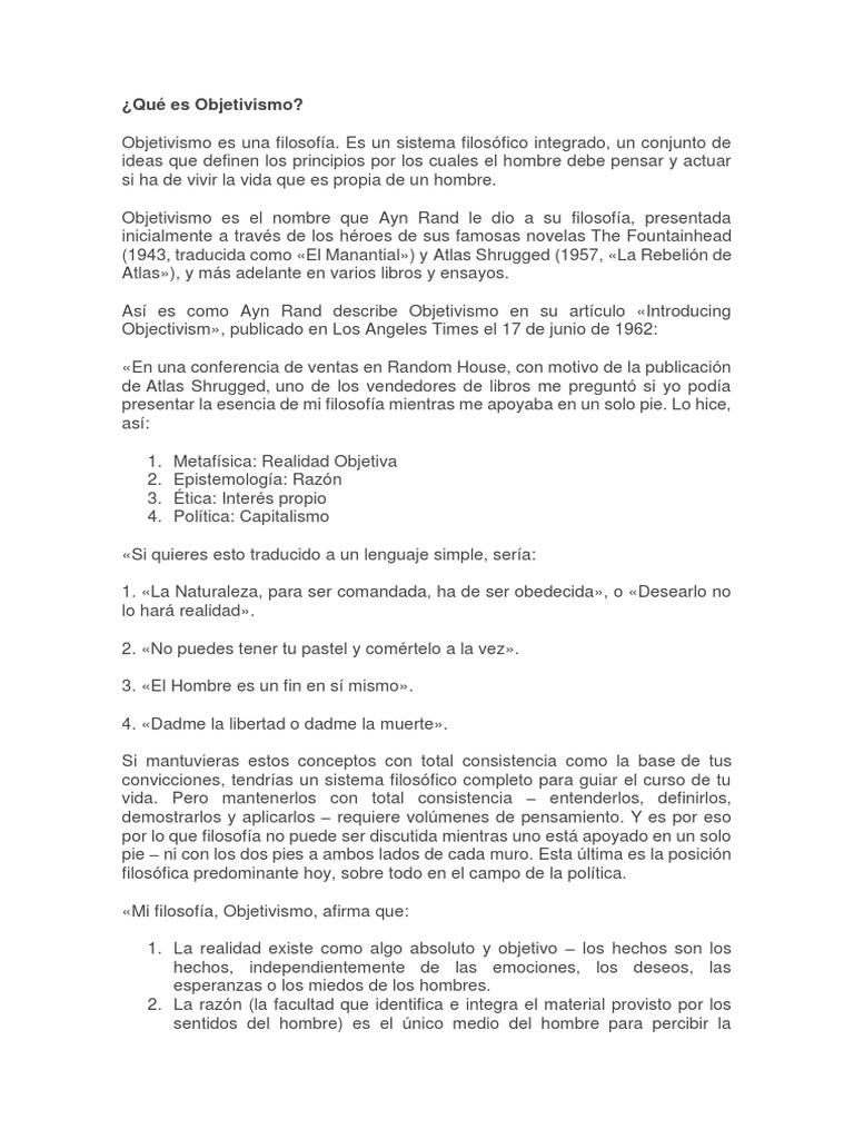Que Es Objetivismo | PDF | Objetivismo (Ayn Rand) | Filosofía