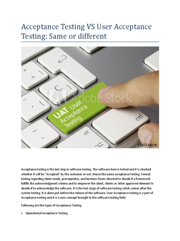 Acceptance Testing Vs User Acceptance Testing | PDF | Software Testing ...