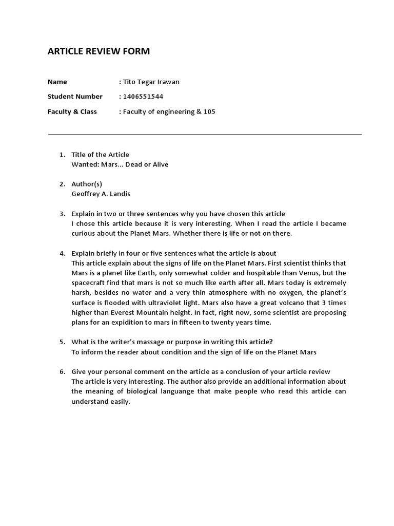 Article Review Form | PDF