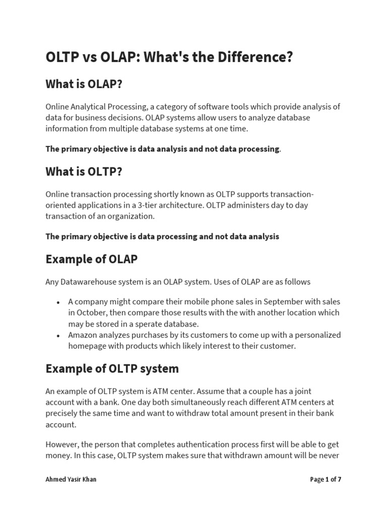 Oltp Vs Olap | PDF | Data Warehouse | Databases