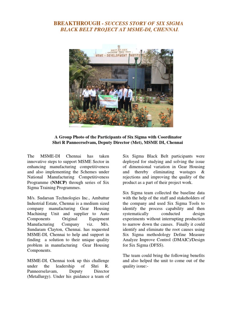Breakthrough Six Sigma Success Story of MSME DI | PDF | Six Sigma ...