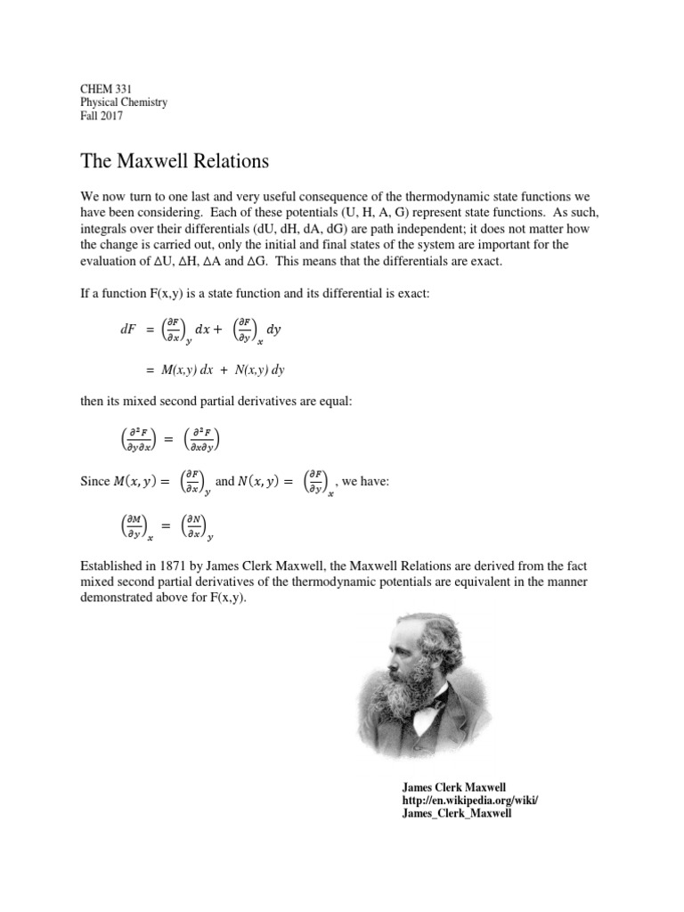 The Maxwell Relations: CHEM 331 Physical Chemistry Fall 2017 | PDF ...