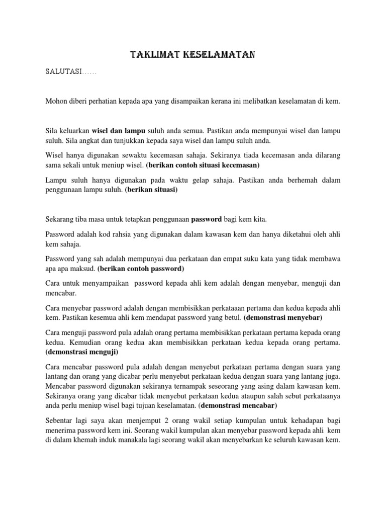 Taklimat Keselamatan | PDF