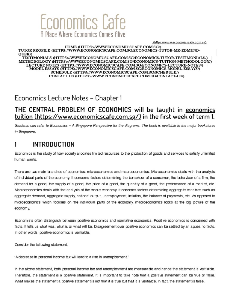 Economics Lecture Notes - Chapter 1 - Economics Cafe | PDF | Market ...