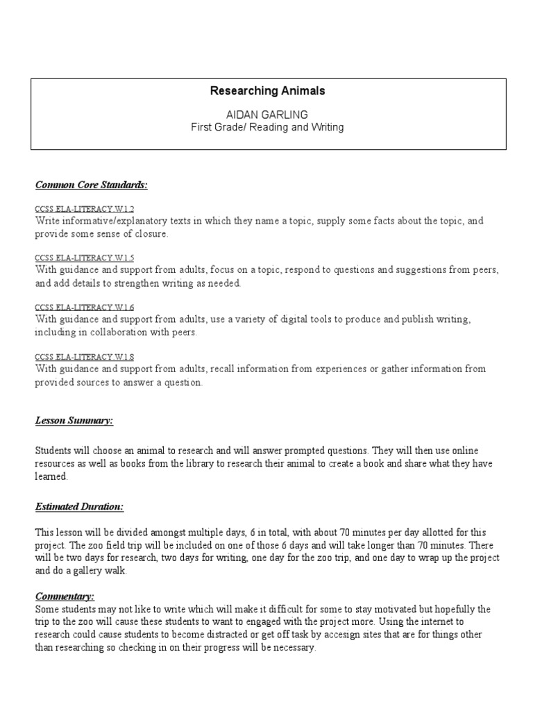 EDUC2220 - Lesson Plan - Aidan Garling | PDF | Books | Internet