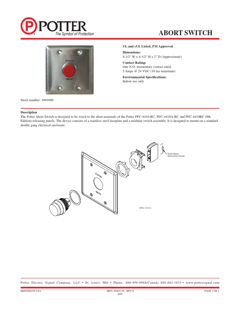 Abort Switch: UL and cUL Listed, FM Approved Dimensions | PDF ...