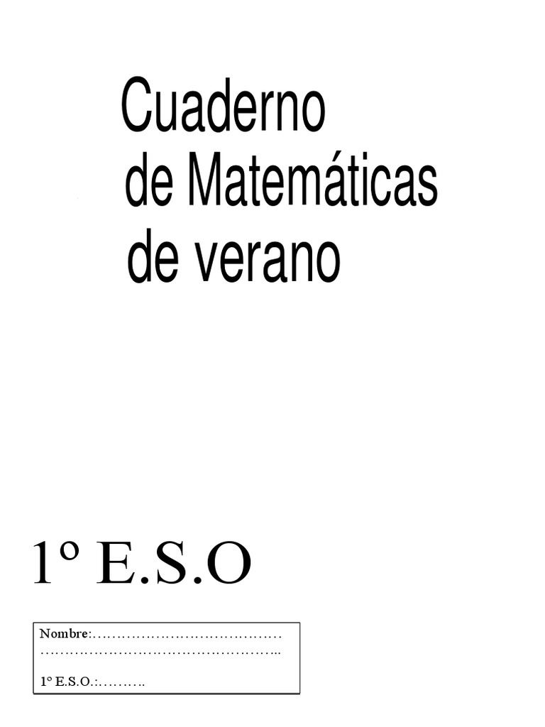 Cuaderno Verano de Matematicas 1 ESO PDF | PDF | Entero | Sustracción