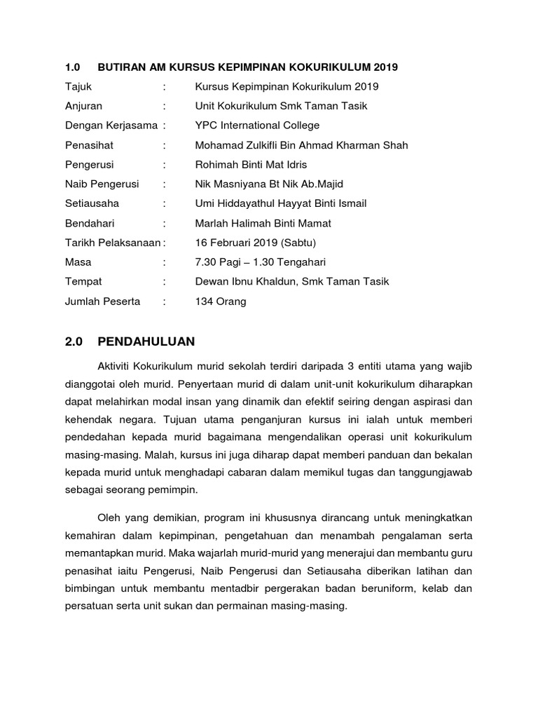 Laporan Kursus Kepimpinan Koko2019 | PDF