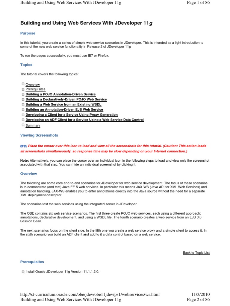 Building and Using Web Services With JDeveloper 11g | PDF | Enterprise Java Beans | Web Service