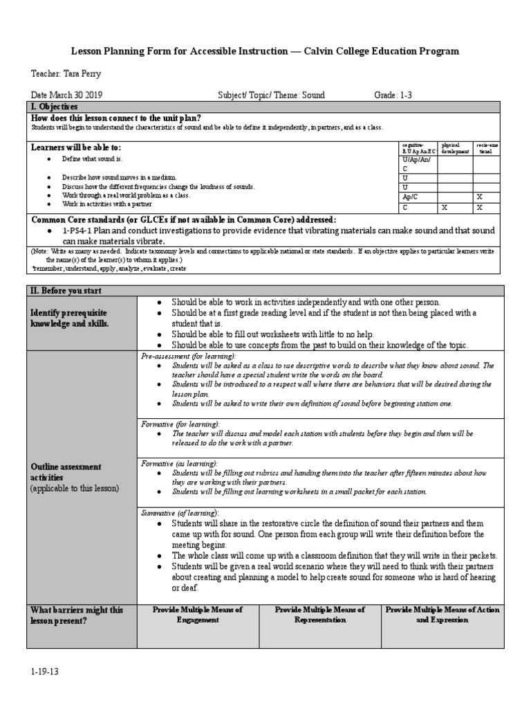 Lesson Plan For Sound With Reflection | PDF | Lesson Plan | Sound