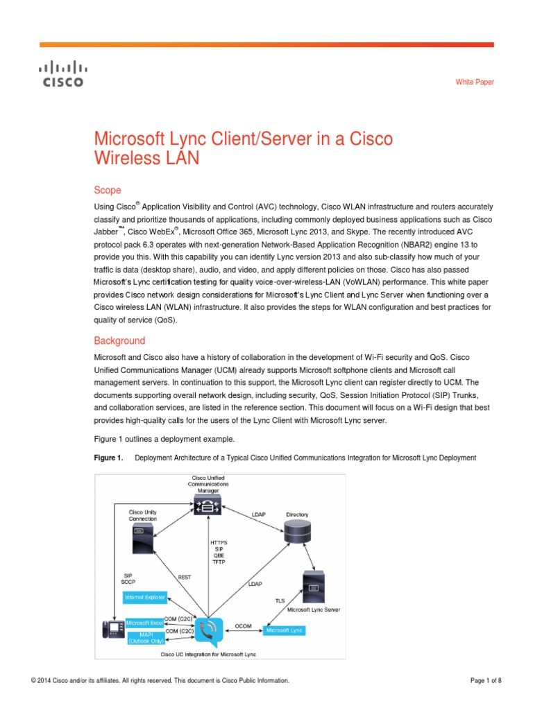 Microsoft Lync Client/Server in A Cisco Wireless LAN: Scope | PDF ...