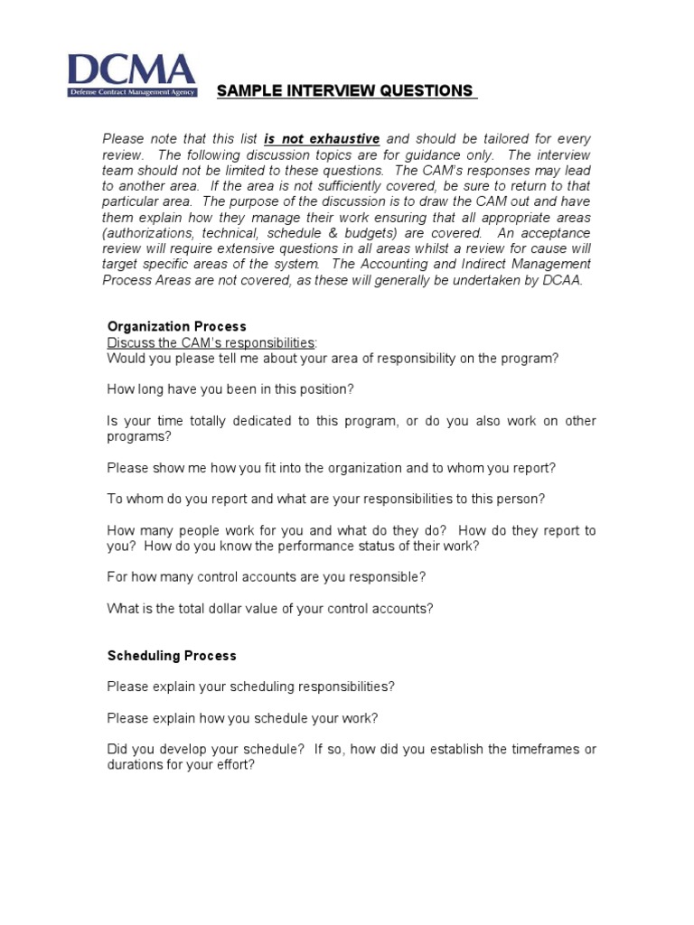 Sample Interview Questions: Organization Process | PDF | Variance ...