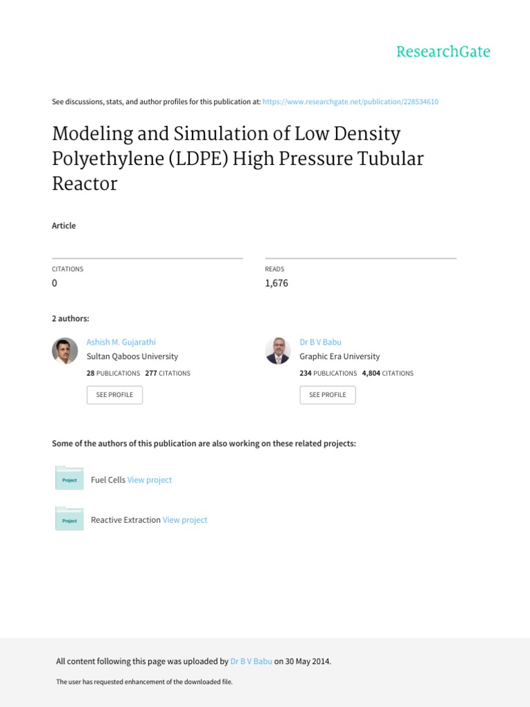 Modeling and Simulation of Low Density Polyethylene (LDPE) High Pressure Tubular Reactor | PDF ...
