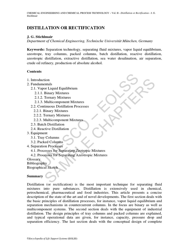 Unesco - Eolss Sample Chapters: Distillation or Rectification | PDF ...