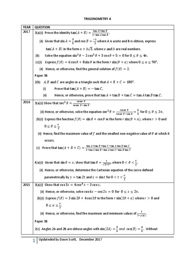 Trigonometry A Year Question: Tan +tan 1 Tan Tan 3 5 1 2 | PDF | Sine ...
