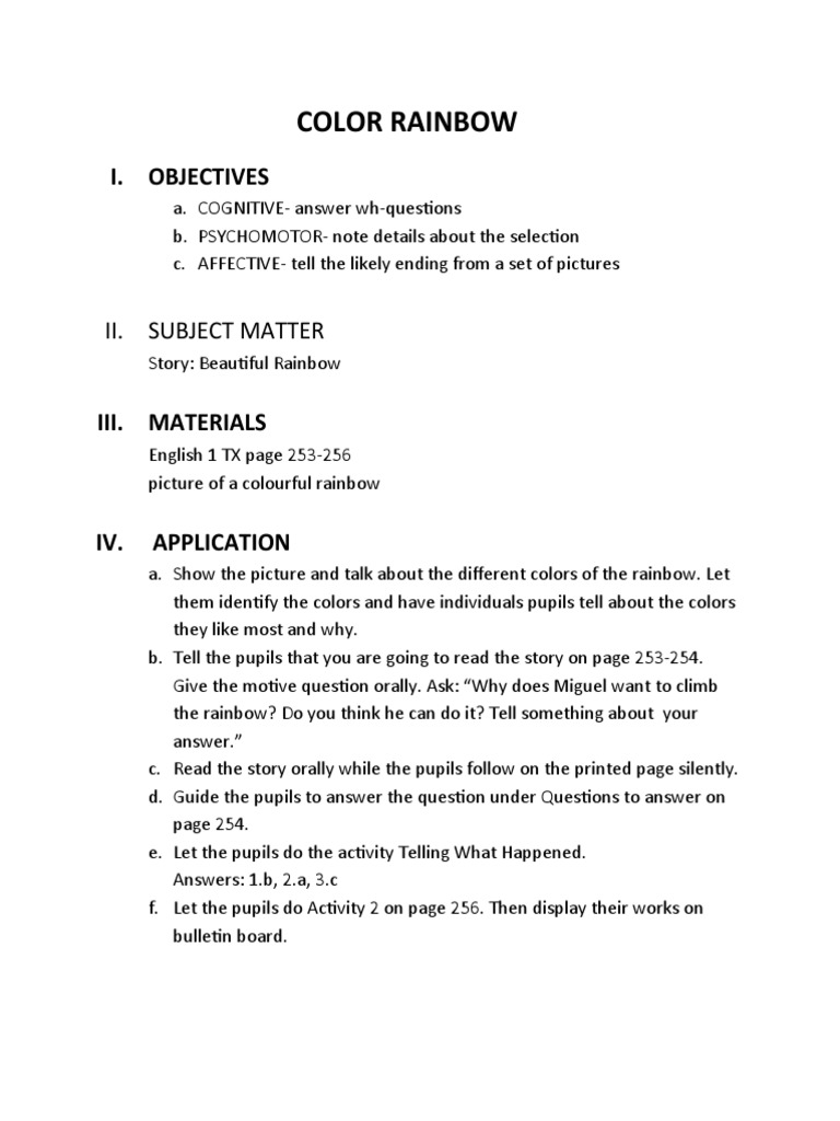 Rainbow Story for Young Learners | PDF | Art