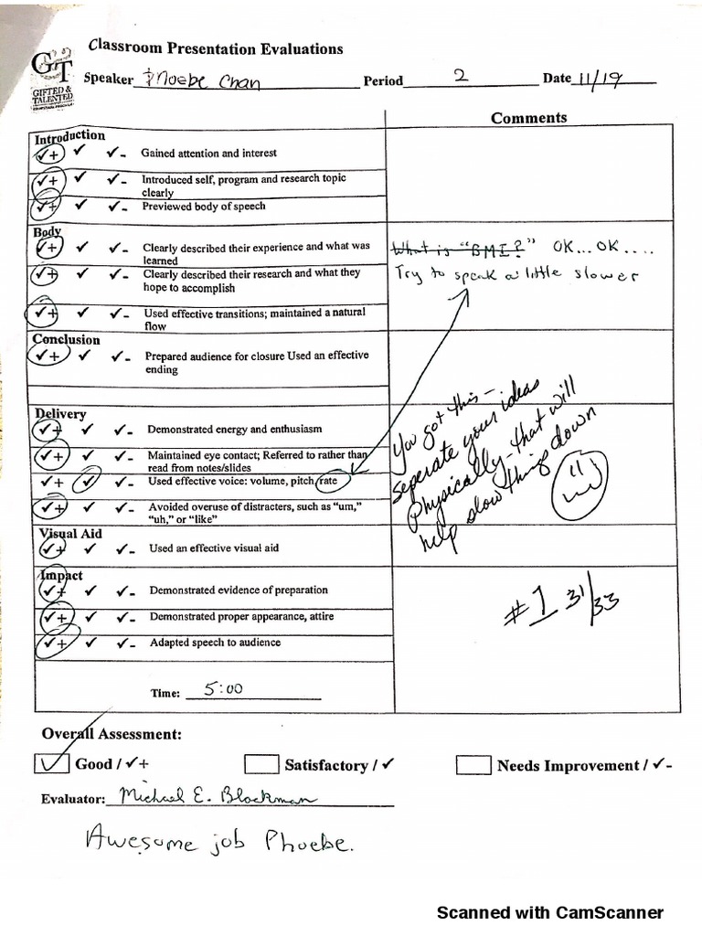 Classroom Presentation Feedback | PDF