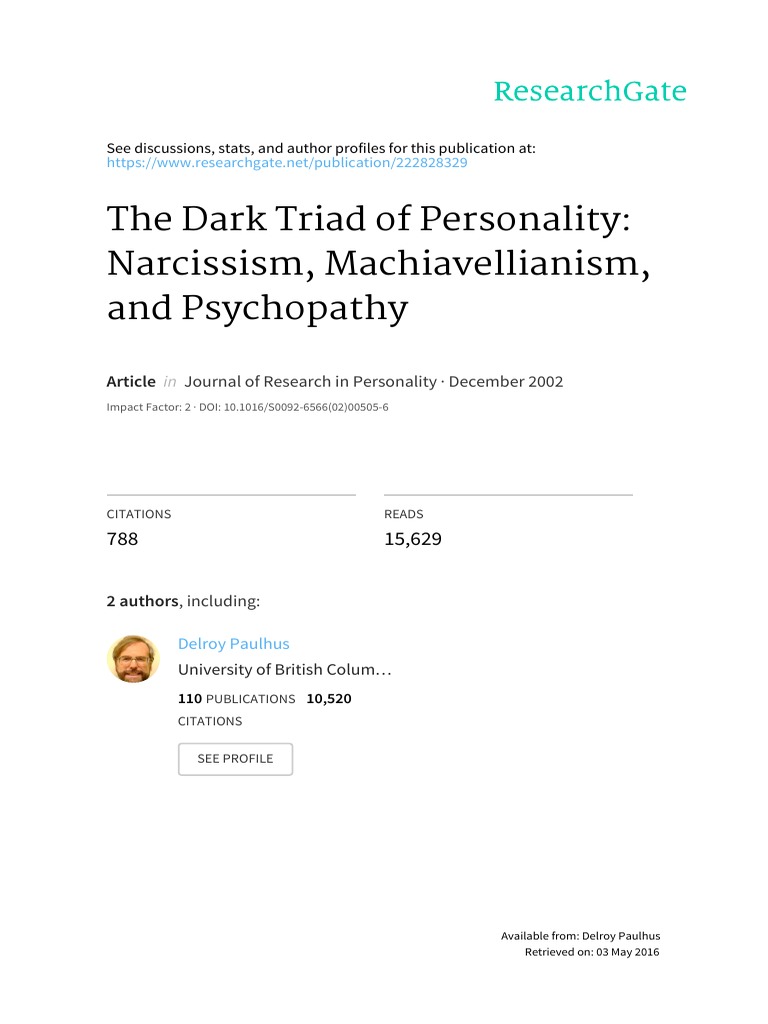 Dark Triad of Personality | PDF | Dark Triad | Psychopathy