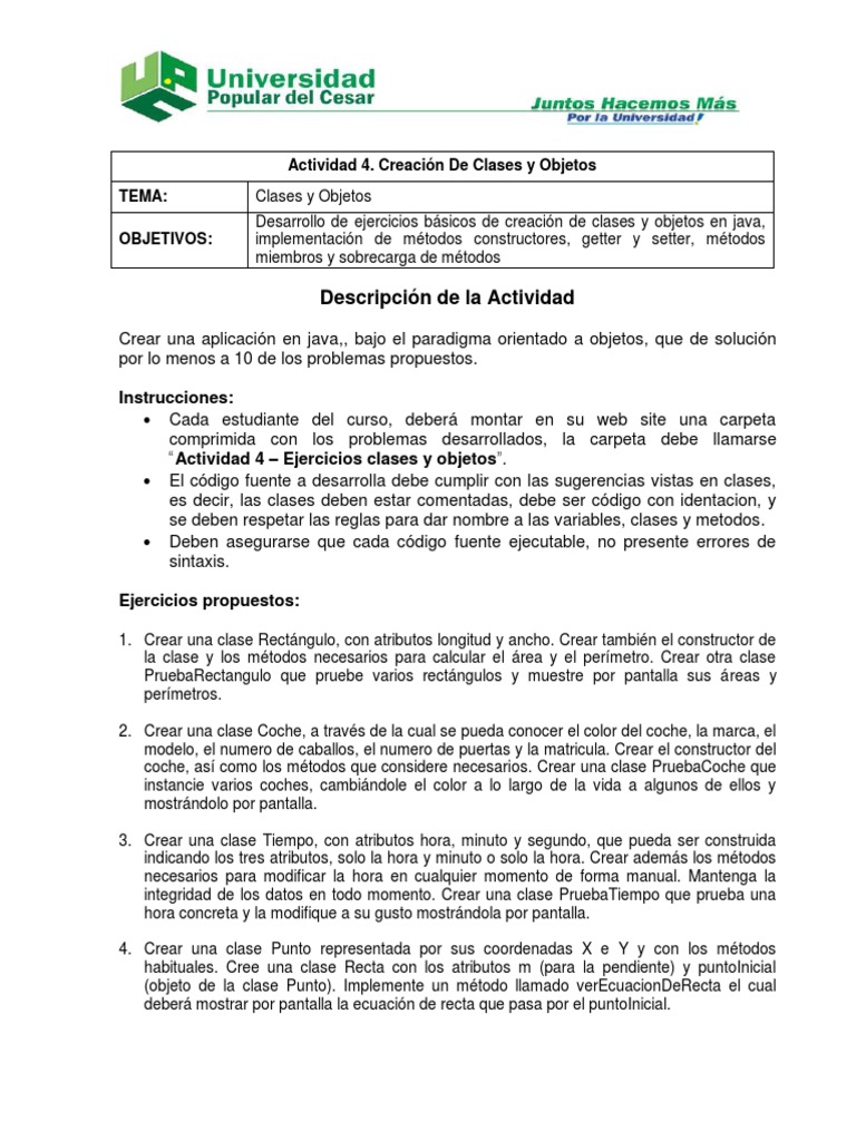 Creación de clases y objetos en Java | PDF | Objeto (informática) | Java (lenguaje de programación)