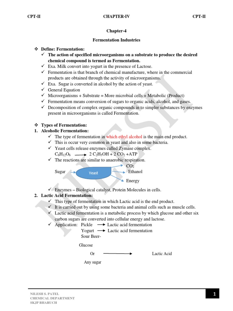 Chapter-IV Fermentation PDF | Download Free PDF | Fermentation | Ethanol